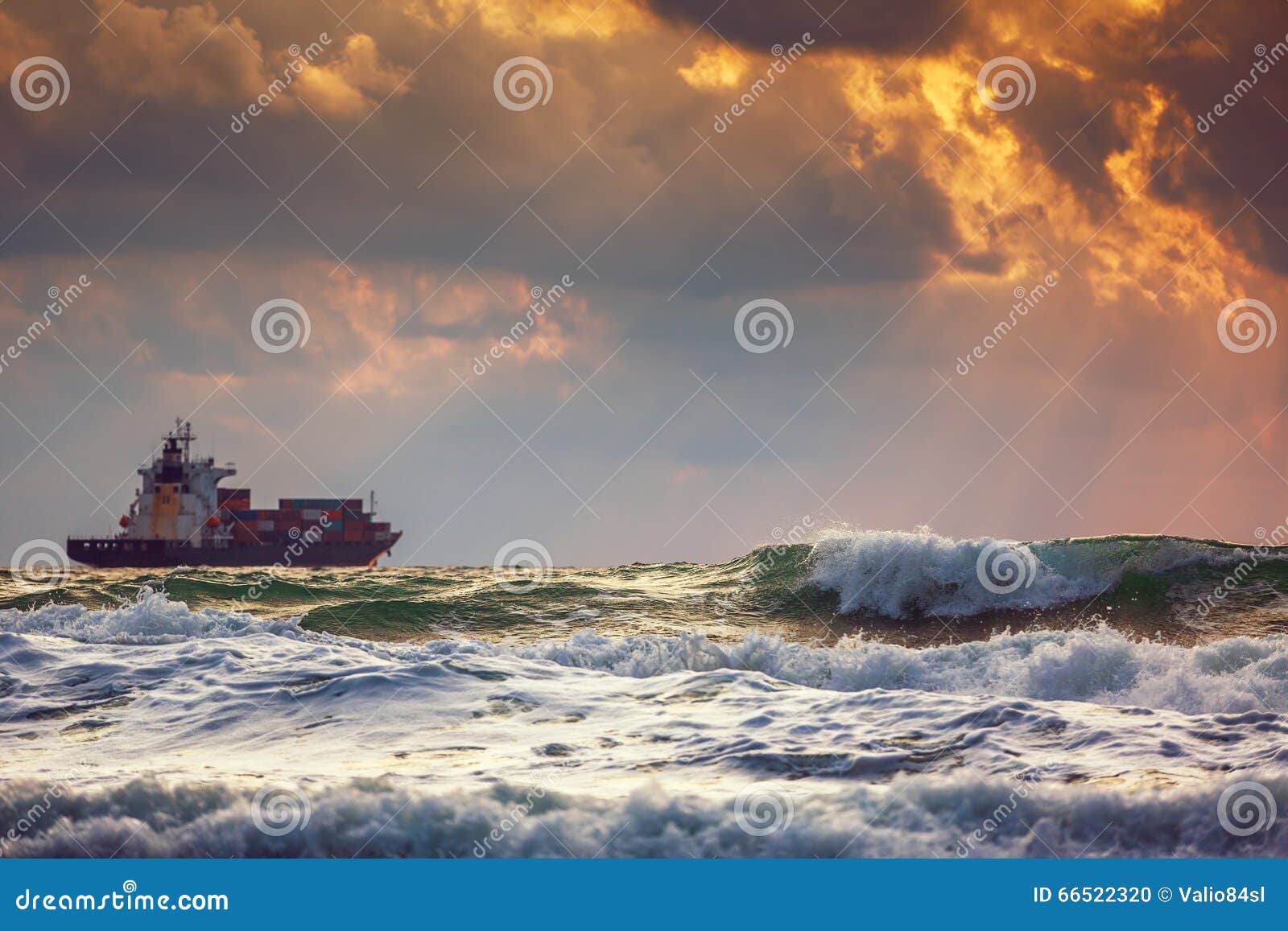 Cargo Ship with Containers in Sunrise Light Stock Photo - Image of ...