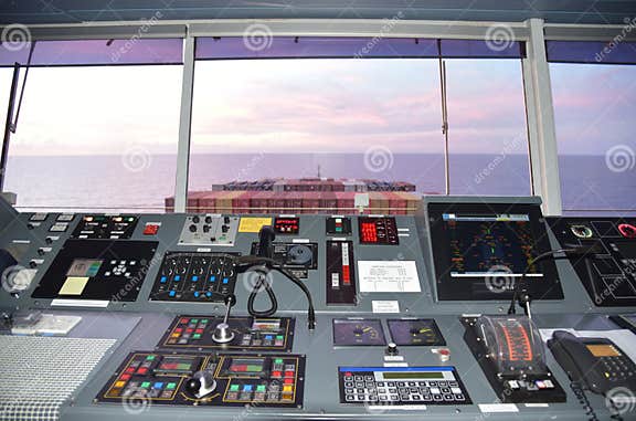 Cargo Ship - Control Console on the Navigational Bridge. Stock Photo ...