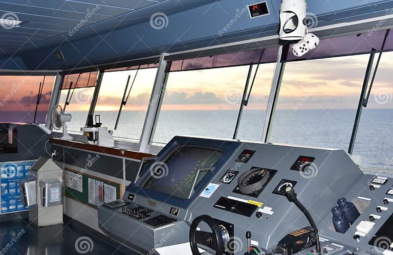 Cargo Ship - Control Console on the Navigational Bridge. Stock Photo ...