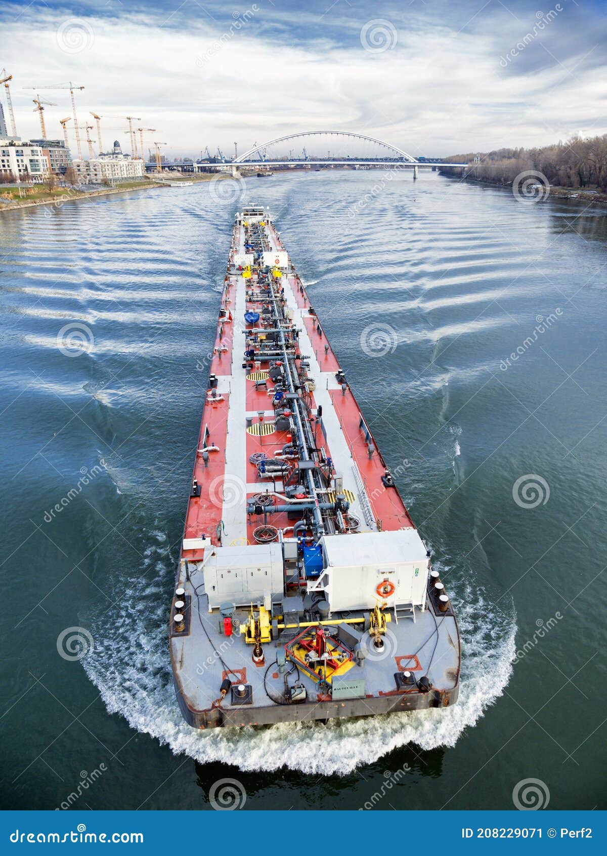 Cargo ship on the Danube stock image. Image of danube - 208229071