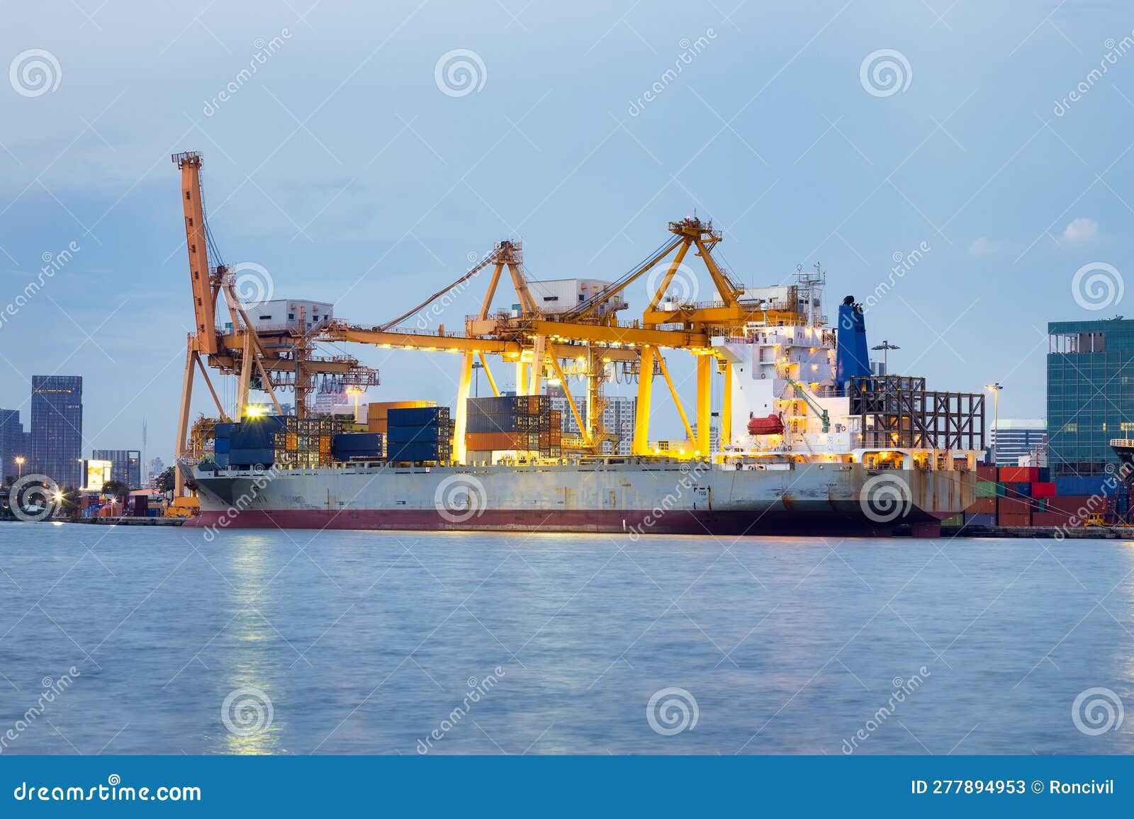 Cargo Ship at Dock with Sky Background. Stock Image - Image of loading ...