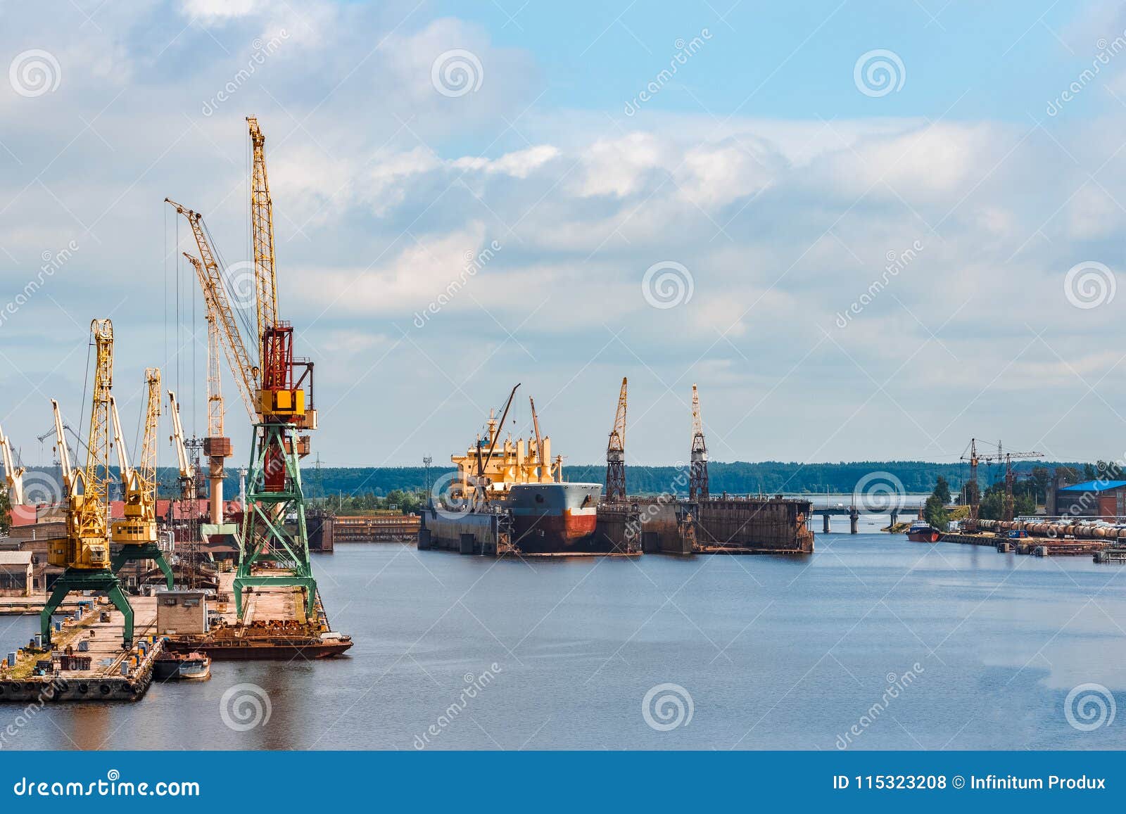 Cargo ship in the dock stock photo. Image of support - 115323208