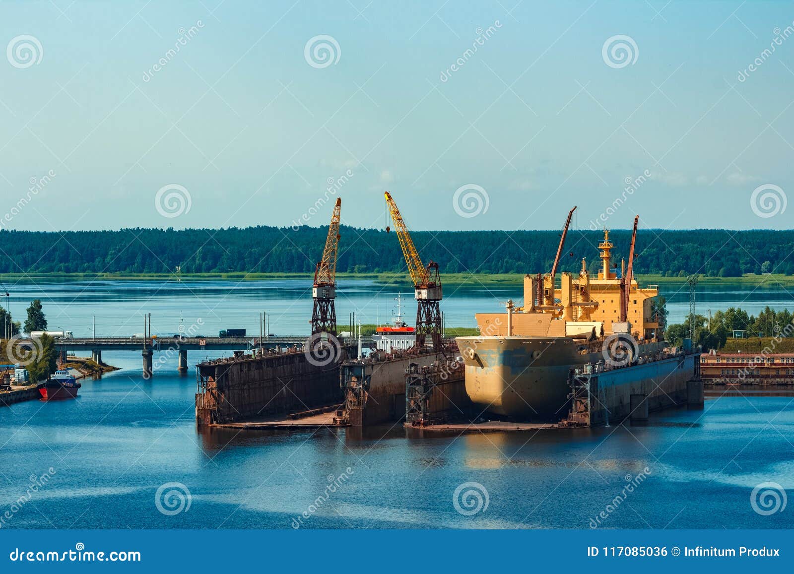 Cargo ship in the dock stock photo. Image of marine - 117085036