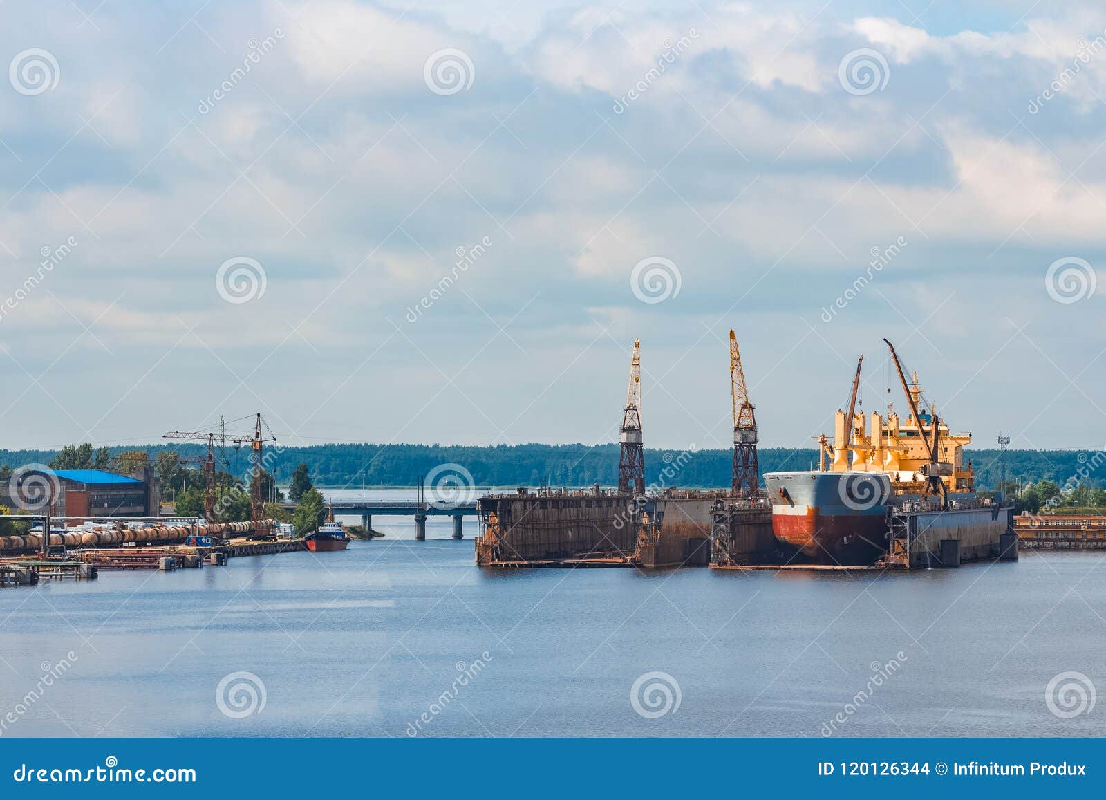 Cargo ship in the dock stock photo. Image of carrying - 120126344