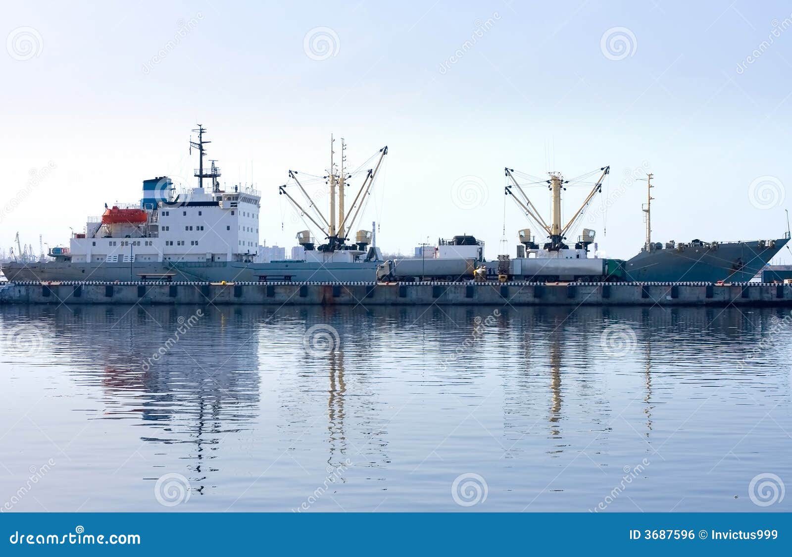 Cargo Ship Docked and Loading in Port Fully Stock Photo - Image of ...