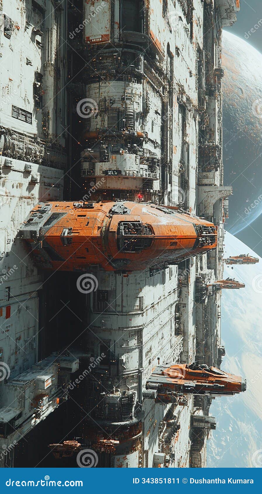 Cargo Ship Docking At Spaceport Stock Image | CartoonDealer.com #343851811