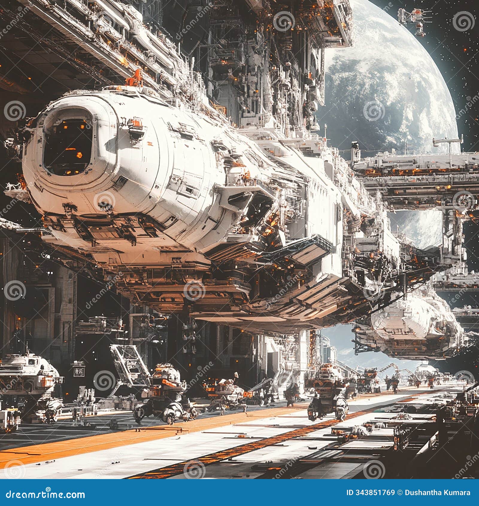 Cargo Ship Docking at Spaceport Stock Illustration - Illustration of ...