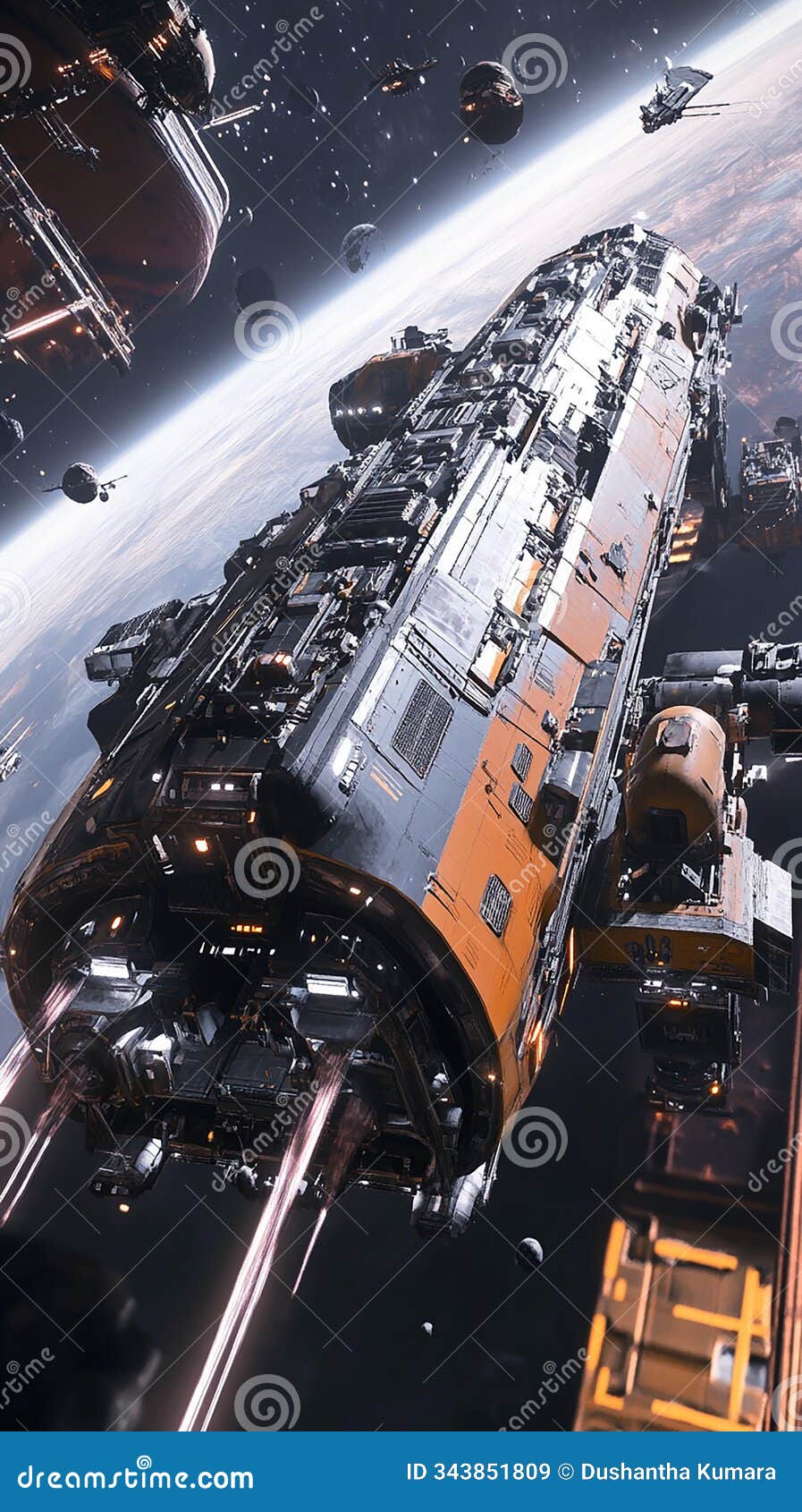 Cargo Ship Docking at Spaceport Stock Illustration - Illustration of ...