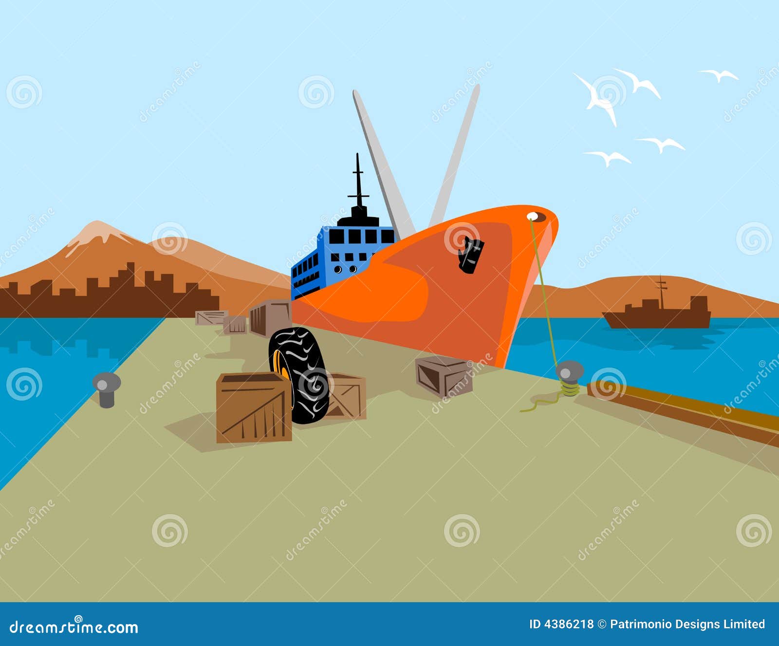 Cargo ship in dockyard stock vector. Illustration of vector - 4386218