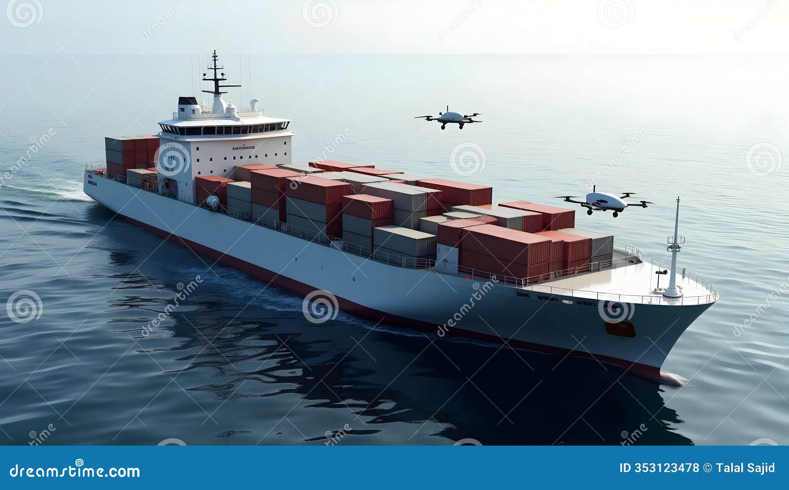 Cargo Ship with Drones in Open Water Stock Photo - Image of shipping ...