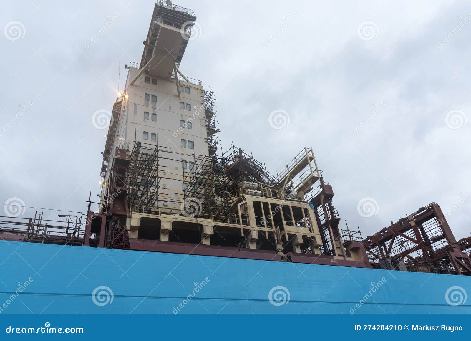 Cargo Ship in a Dry Dock, View on the Superstructure. Stock Photo ...