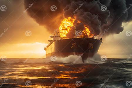 Cargo Ship Explosion with Fire and Smoke. Generative AI Illustration ...