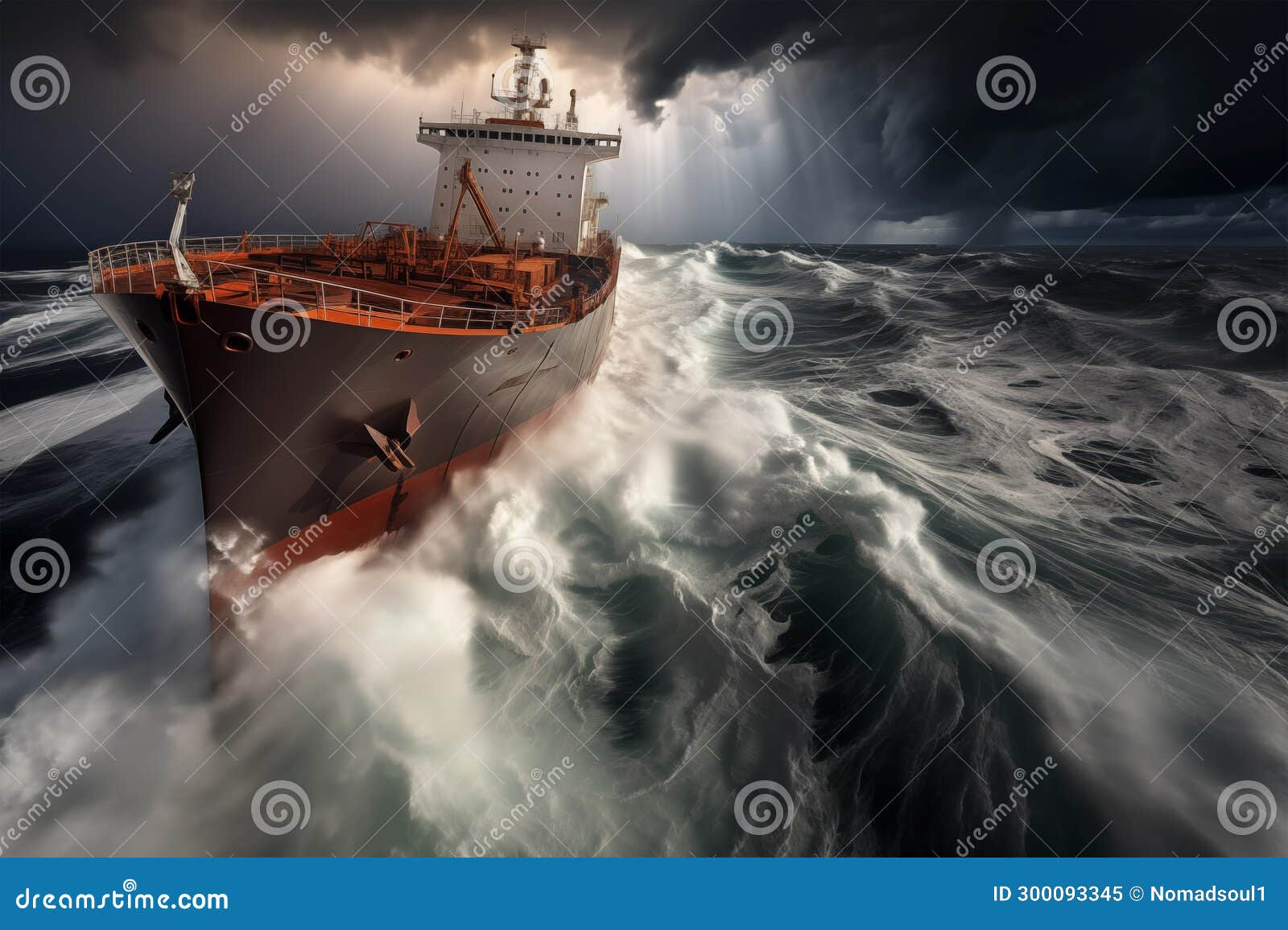 Cargo Ship Fighting with Huge Storm. Generative AI Stock Illustration ...