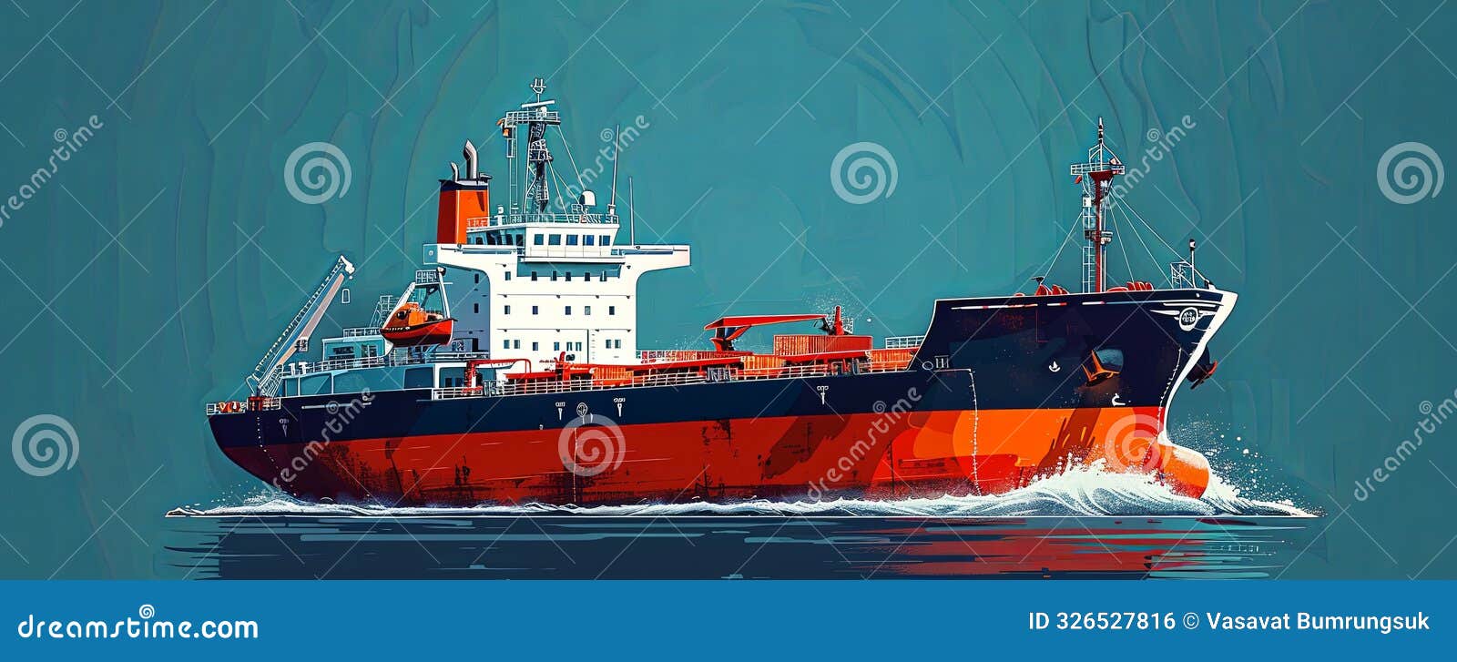 Cargo Ship, Flat Design, Side View, Maritime Theme, Water Color ...
