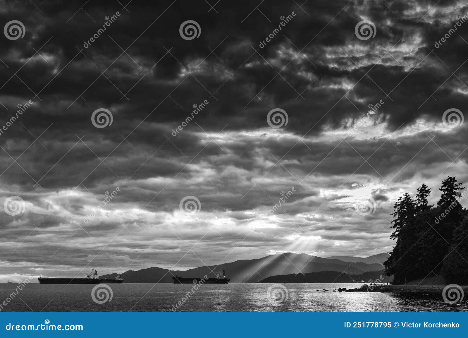 Cargo Ship Floating in Burrard Inlet, Vancouver, BC Stock Image - Image ...
