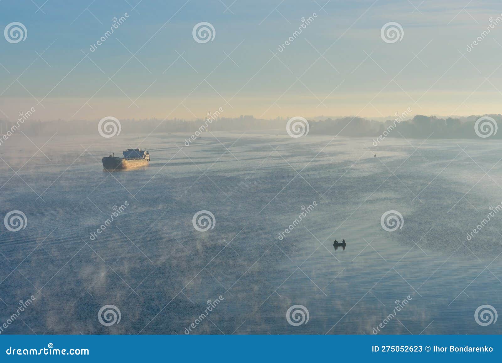 Cargo Ship in Fog on a River Dnieper Stock Image - Image of marine ...