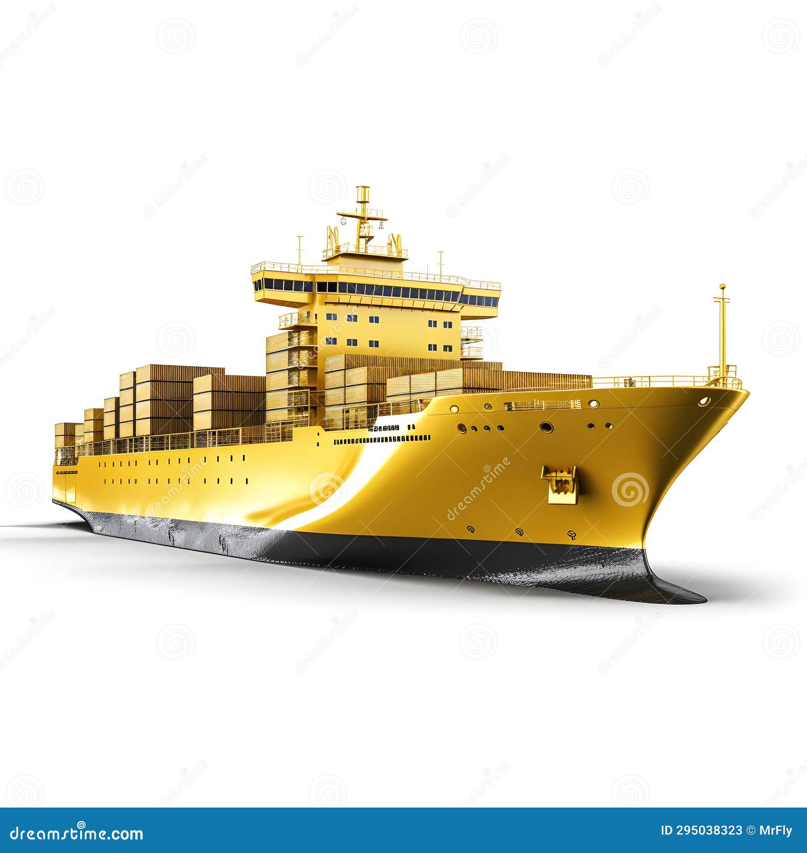 Golden Cargo Ship Isolated on White Background Stock Illustration ...