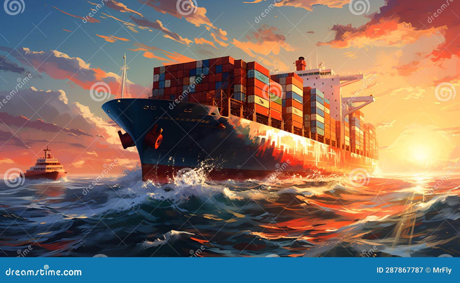 Cargo Ship Full of Containers in the Sea Stock Illustration ... Cargo Ship Full of Containers in the Sea Stock Illustration ...