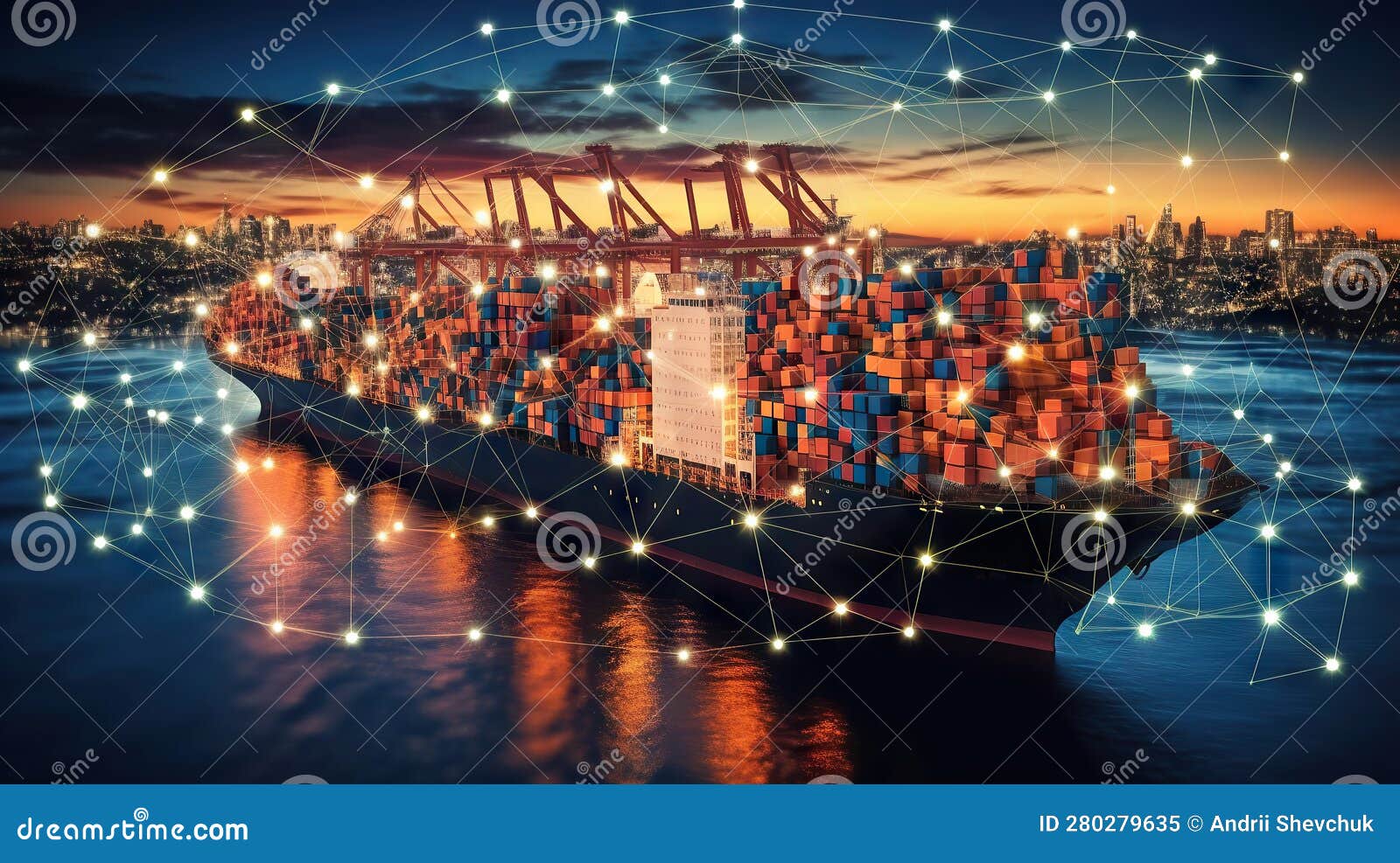 Cargo Ship with Global Network Connection in Import and Export Logistic ...