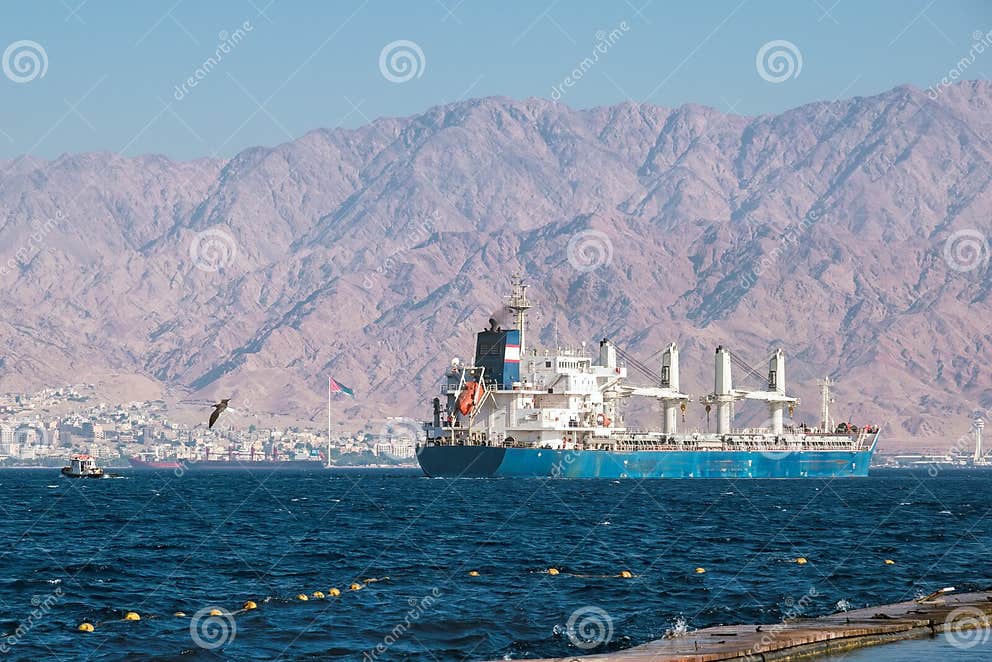 Cargo Ship in the Gulf of Eilat. Stock Image - Image of shore, israel ...