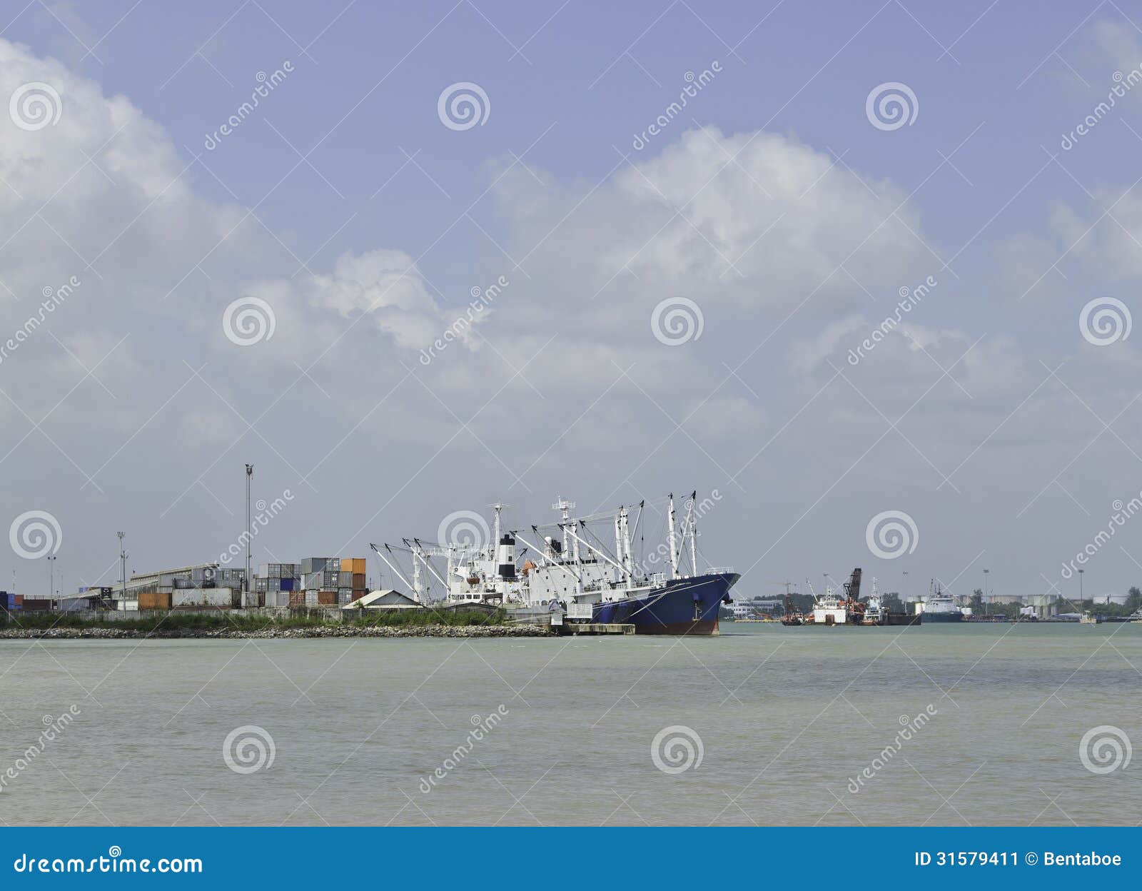 Cargo ship in harbor stock image. Image of bright, cargo - 31579411