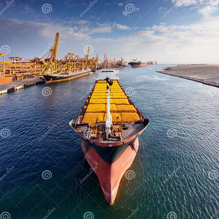 Cargo Ship at the Harbour Loading Corn, AI Generated Stock Illustration ...