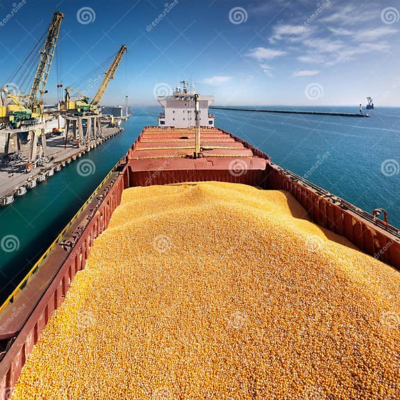 Cargo Ship at the Harbour Loading Corn, AI Generated Stock Illustration ...