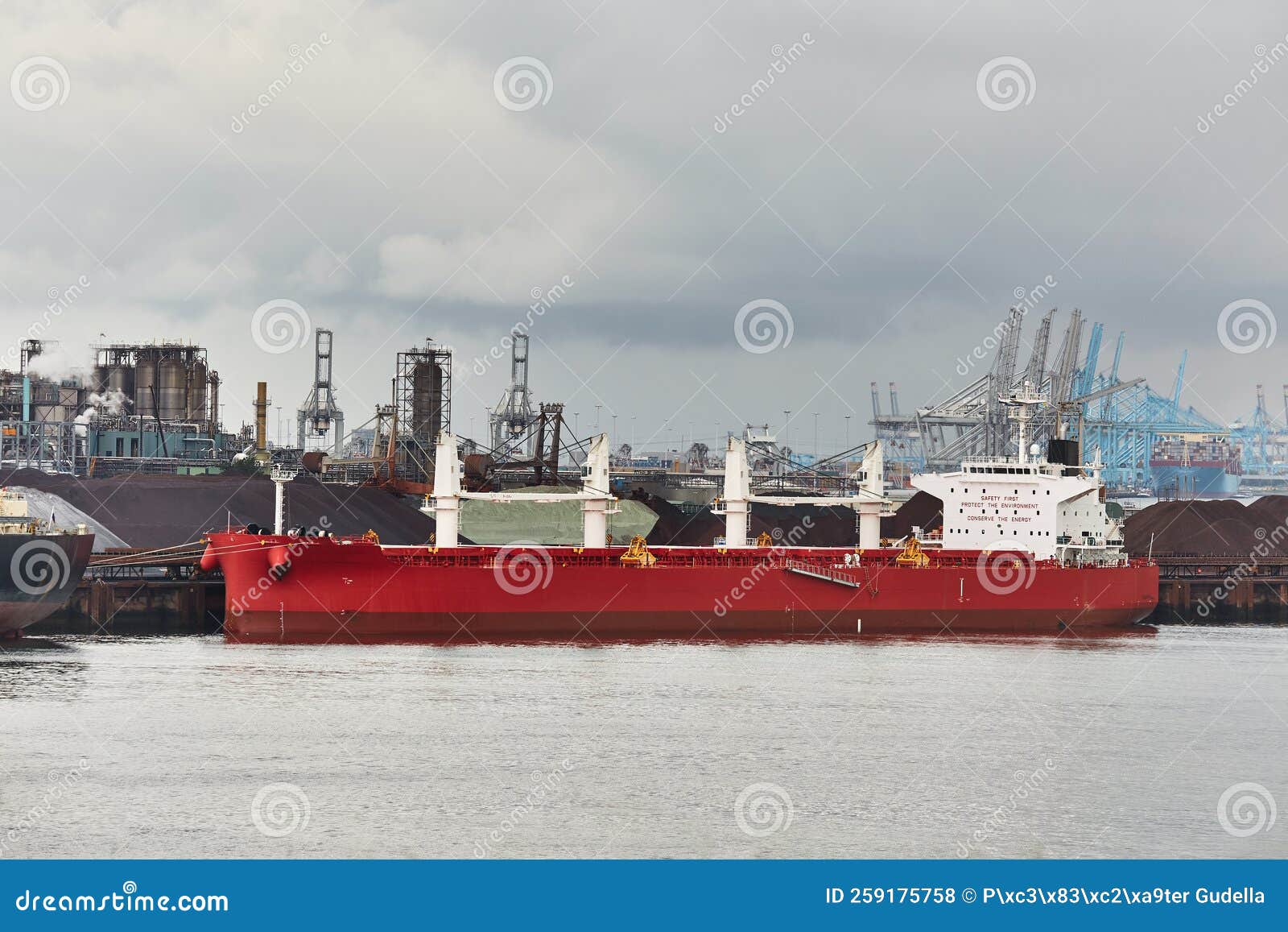 Industrial Harbor with Rusty Structures, Bulk Carrier Ship Stock Photo ...