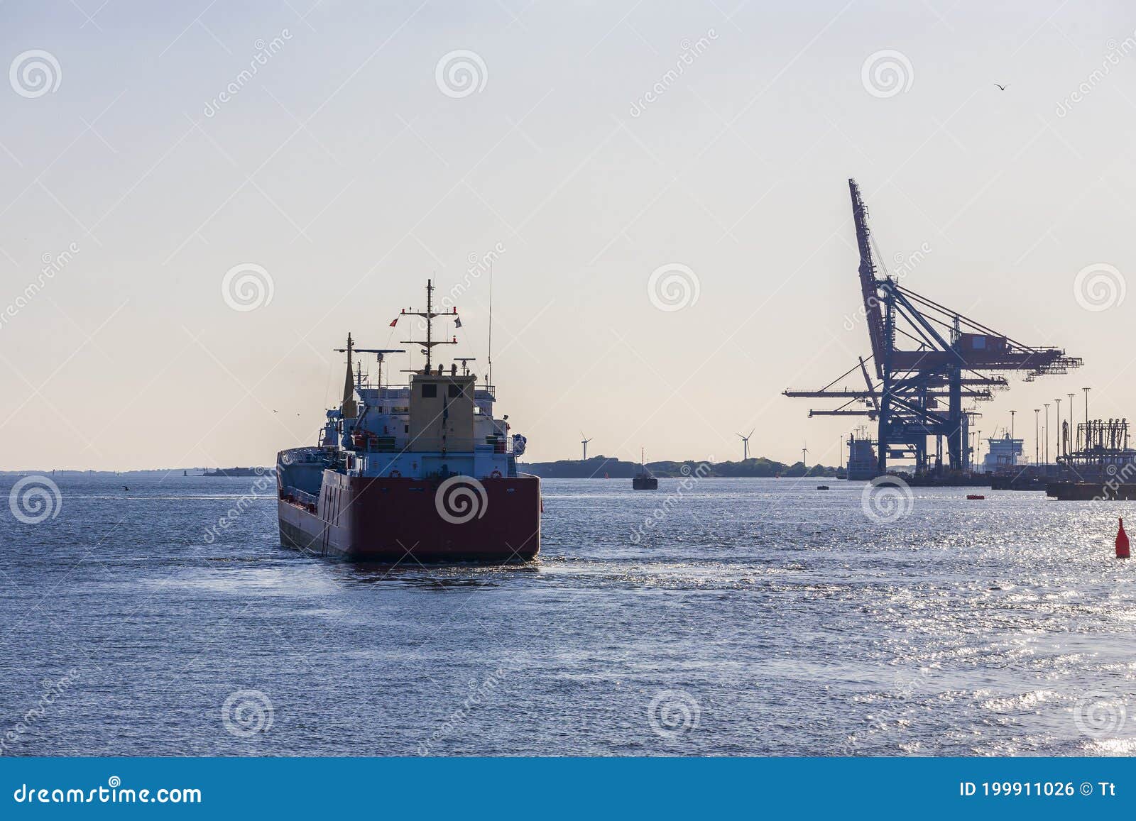 Cargo Ship on Its Way To the Open Sea from a Port Stock Photo - Image ...