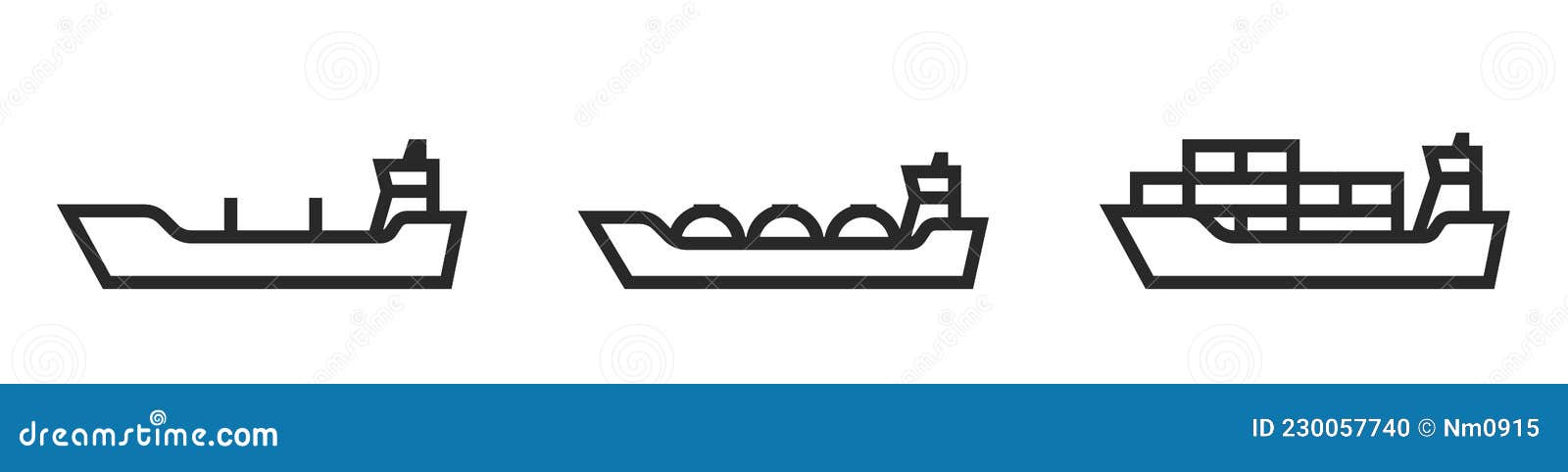 Cargo Ship Line Icon Set. Sea Transportation Symbols Stock Vector ...