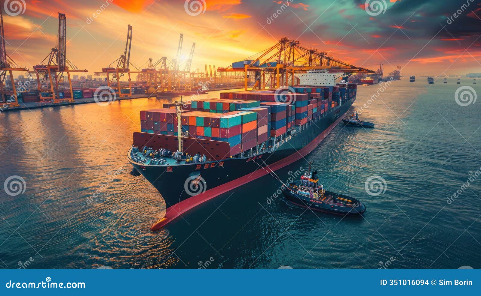 A Cargo Ship Loaded With Containers At A Port, Symbolizing Large-scale ...