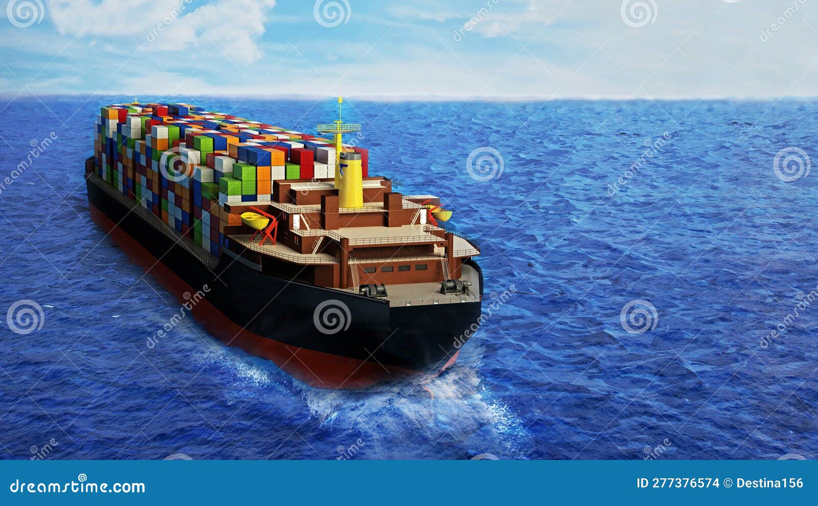 Cargo Ship Loaded with Multi Colored Containers. 3D Illustration Stock ...