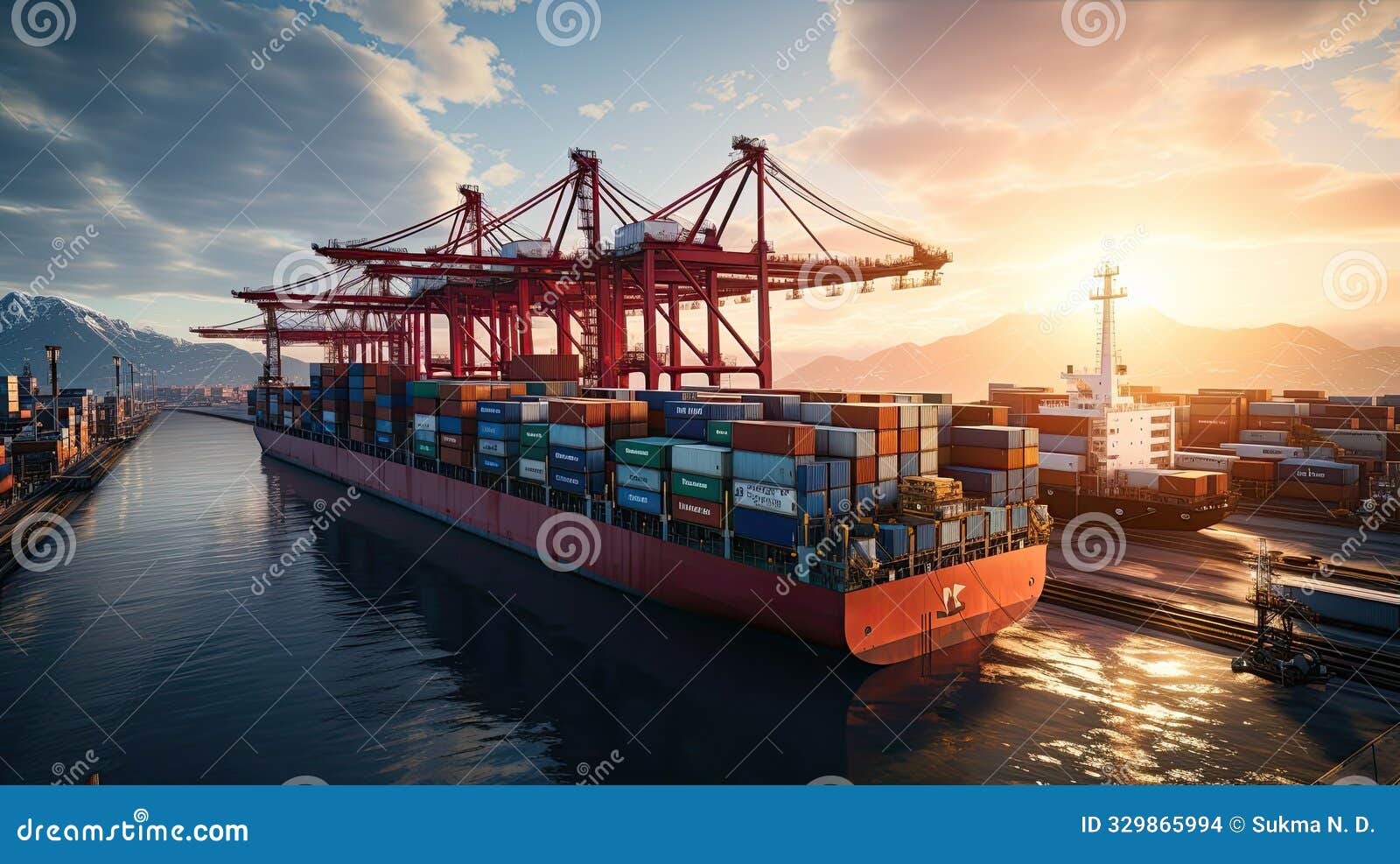 Loading Containers On Container Ship Vector Illustration ...