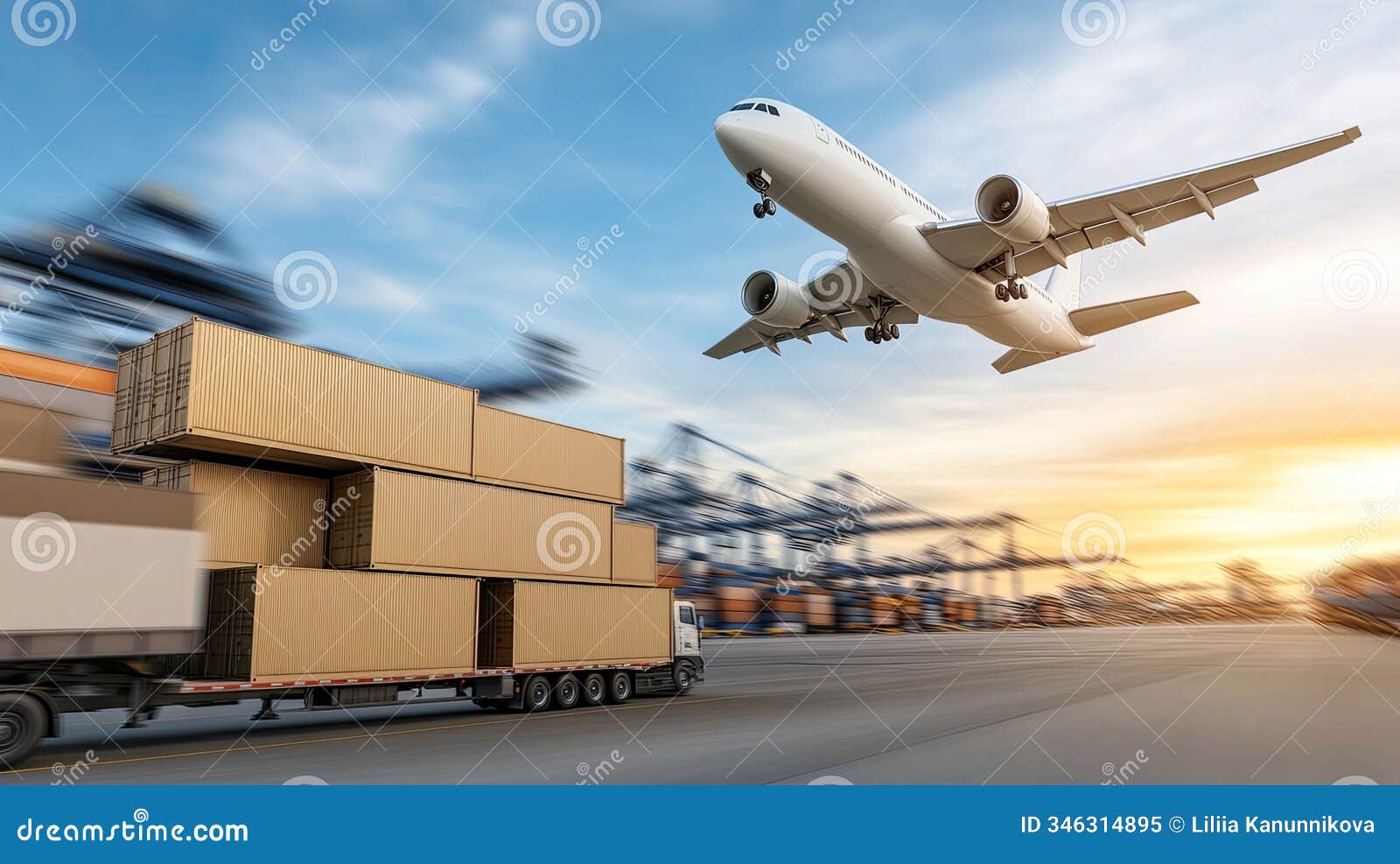 A Cargo Ship is Loading Containers while Trucks Prepare for ...