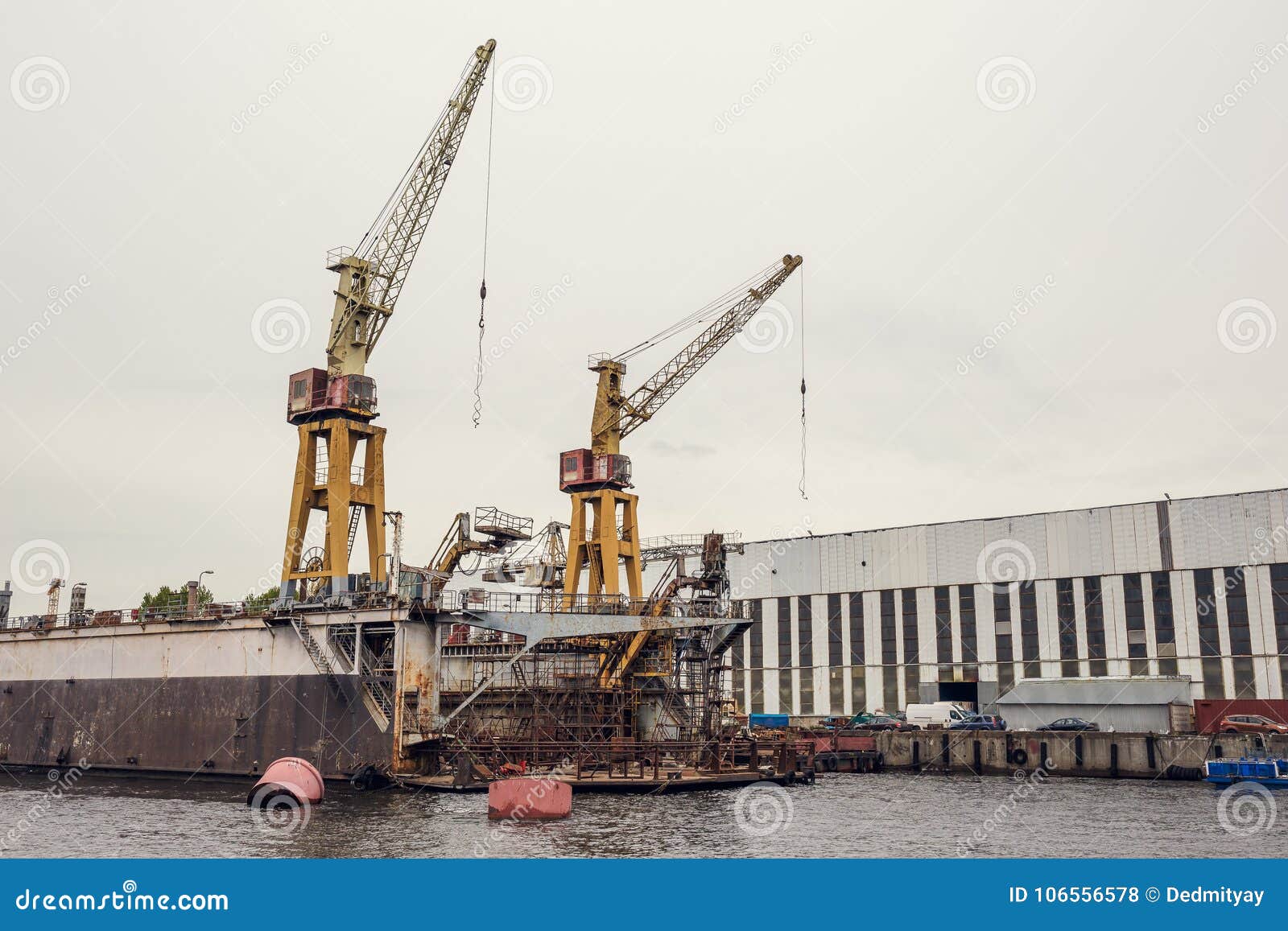 Cargo Ship Loading Cranes in Industrial Zone on River, Freight Logistic ...