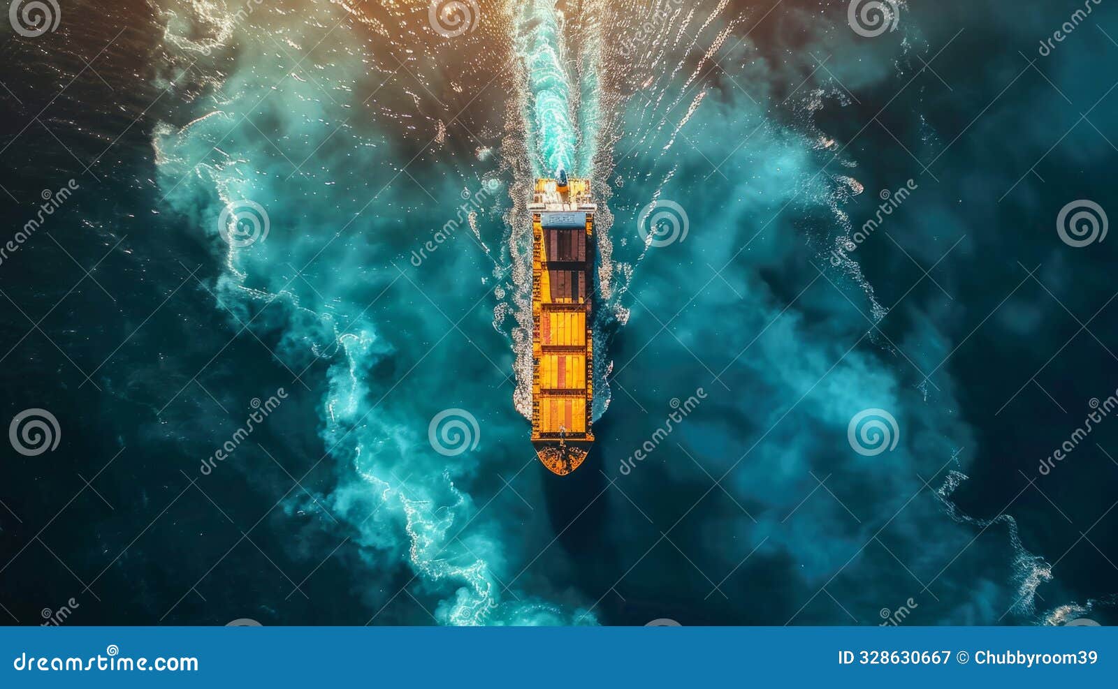 A Cargo Ship Navigating International Waters from an Overhead ...