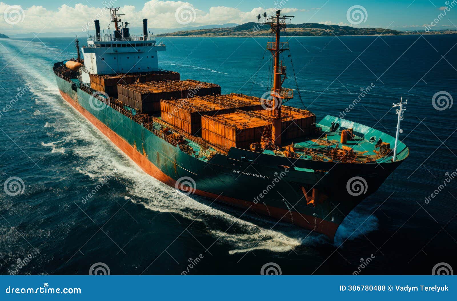 Cargo Ship Navigating through Open Seas. a Massive Cargo Ship Sailing ...