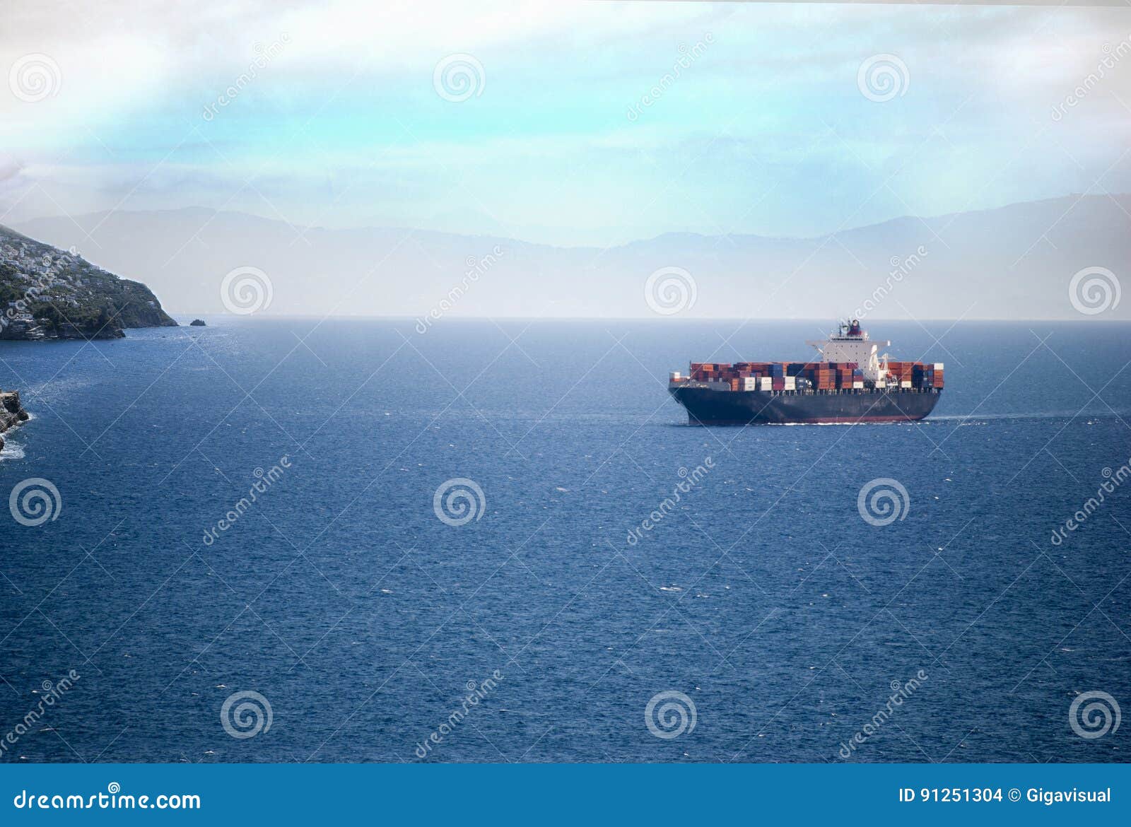Cargo ship in navigation stock photo. Image of containers - 91251304