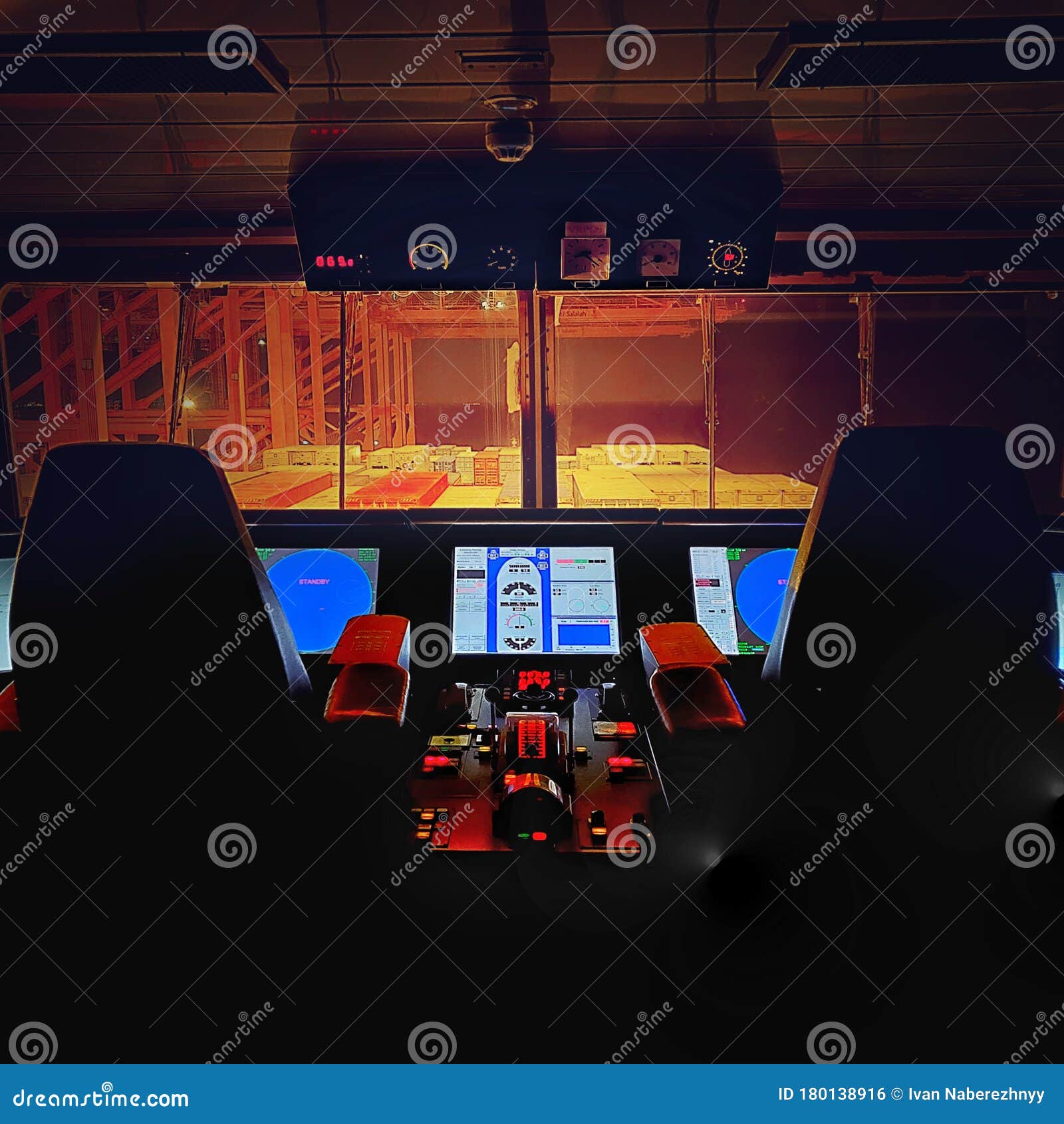 Cargo Ship Navigational Bridge at Night Stock Photo - Image of ...