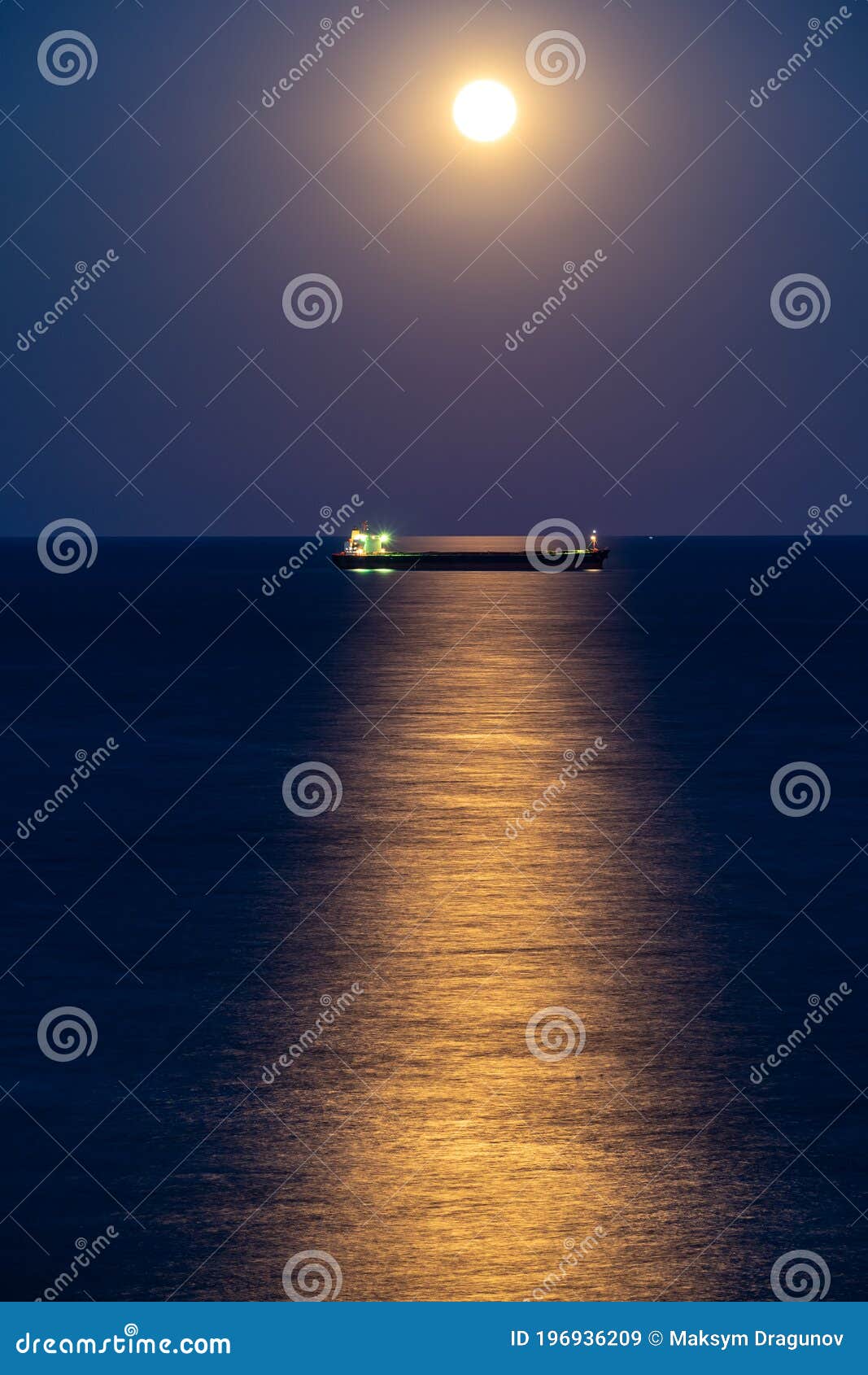 Cargo ship at night stock image. Image of industry, moon - 196936209