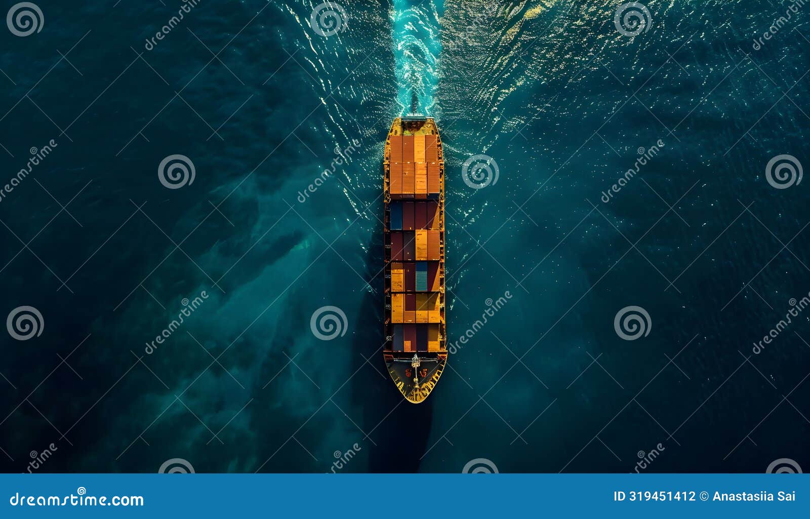 Cargo Ship in the Ocean View from Above Stock Photo - Image of port ...
