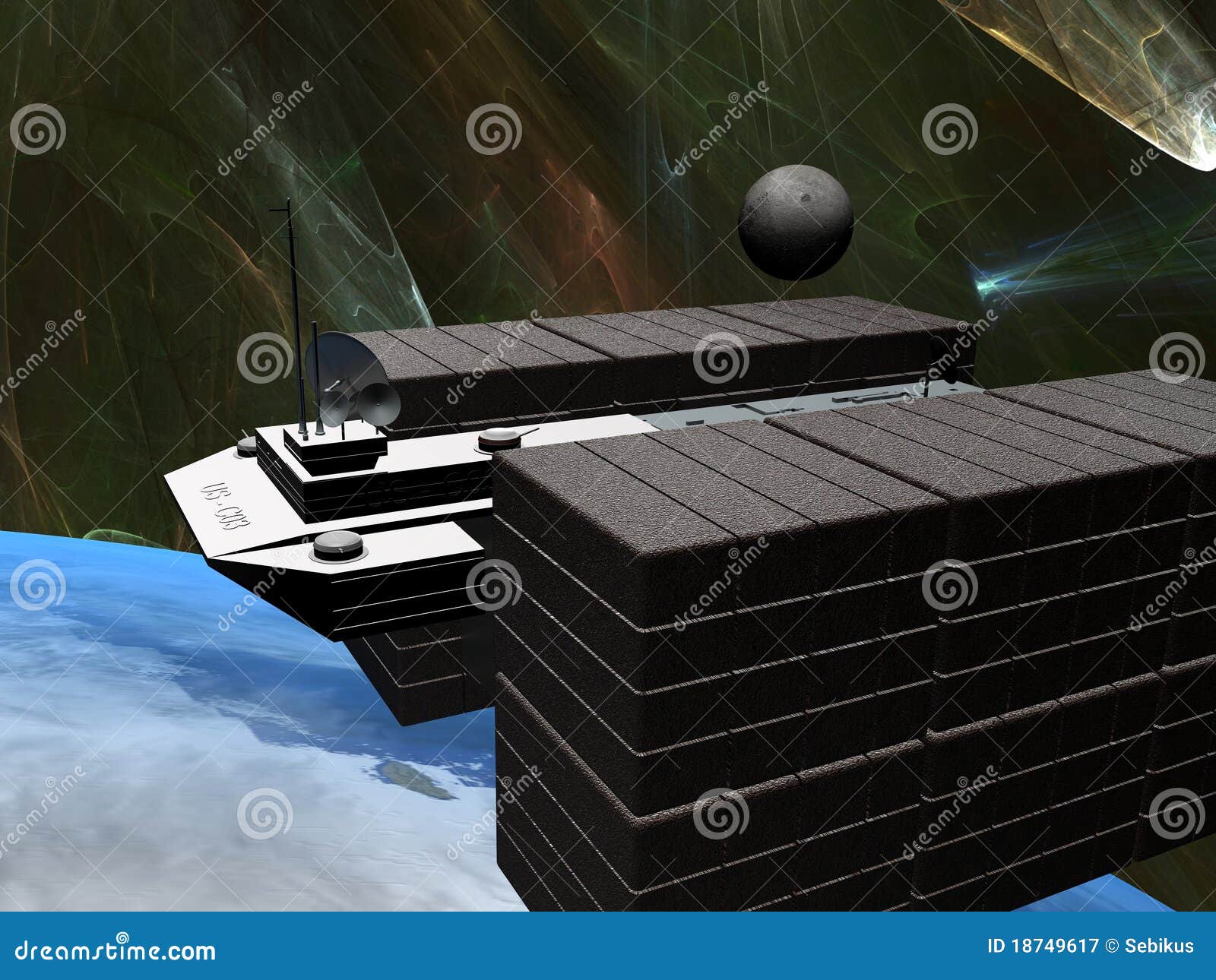 Cargo ship over Earth stock illustration. Illustration of launch - 18749617