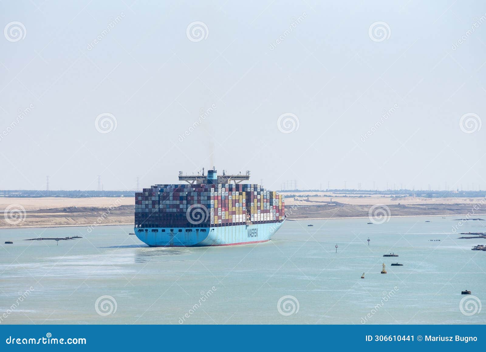 Cargo Ship Owned by Maersk Line Sailing through Suez Canal. Editorial ...