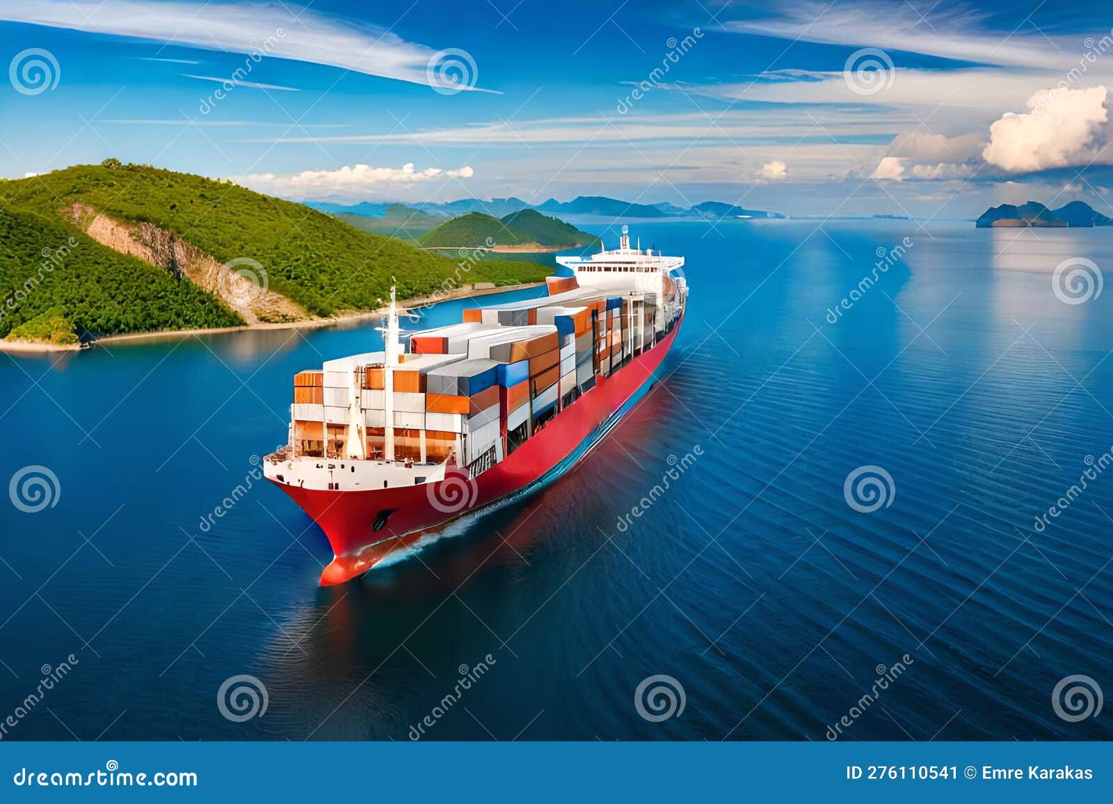 A Cargo Ship Passing by Tropical Islands, Loaded and Heading Towards ...