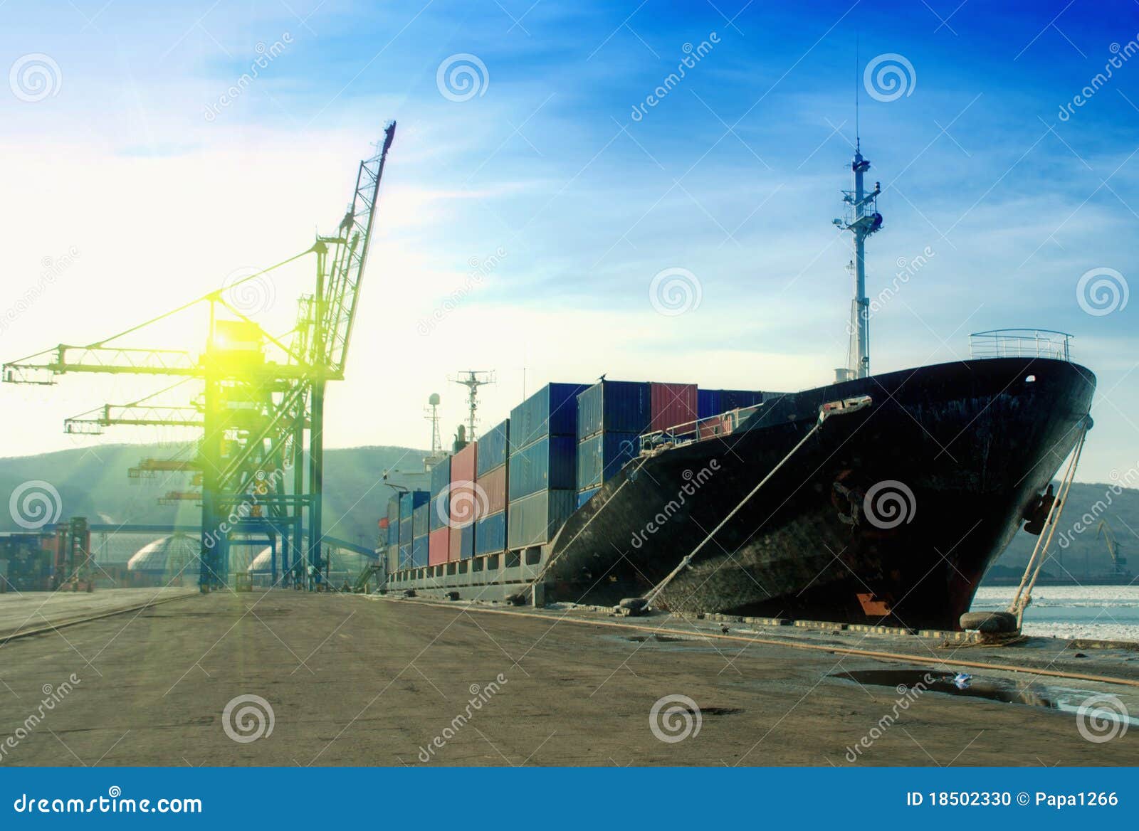 Cargo Ship in a Port stock photo. Image of exterior, nautical - 18502330