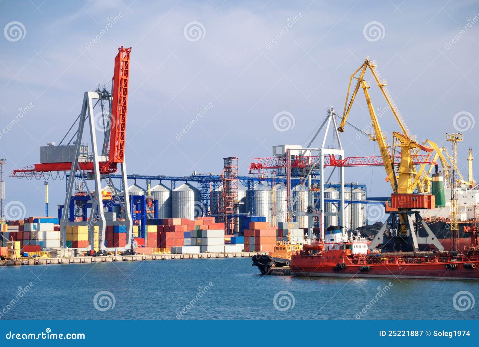 Cargo ship in port stock image. Image of clouds, city - 25221887