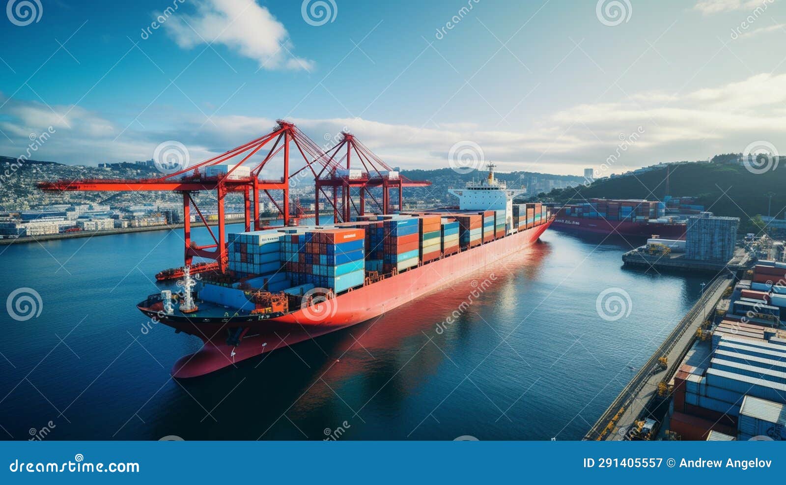 Cargo ship at the port stock illustration. Illustration of harbor ...
