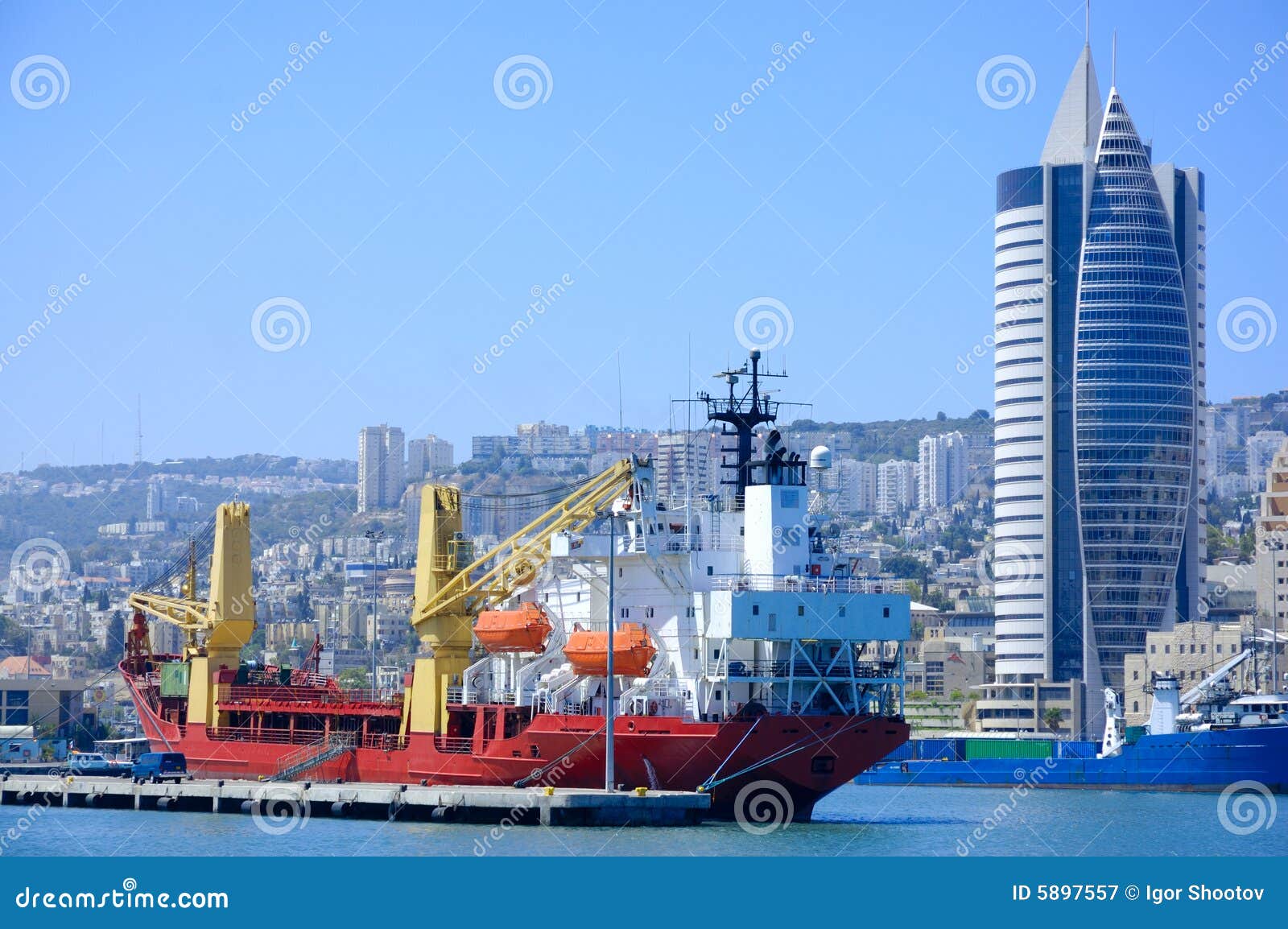 Cargo ship in a port stock image. Image of nautical, trading - 5897557