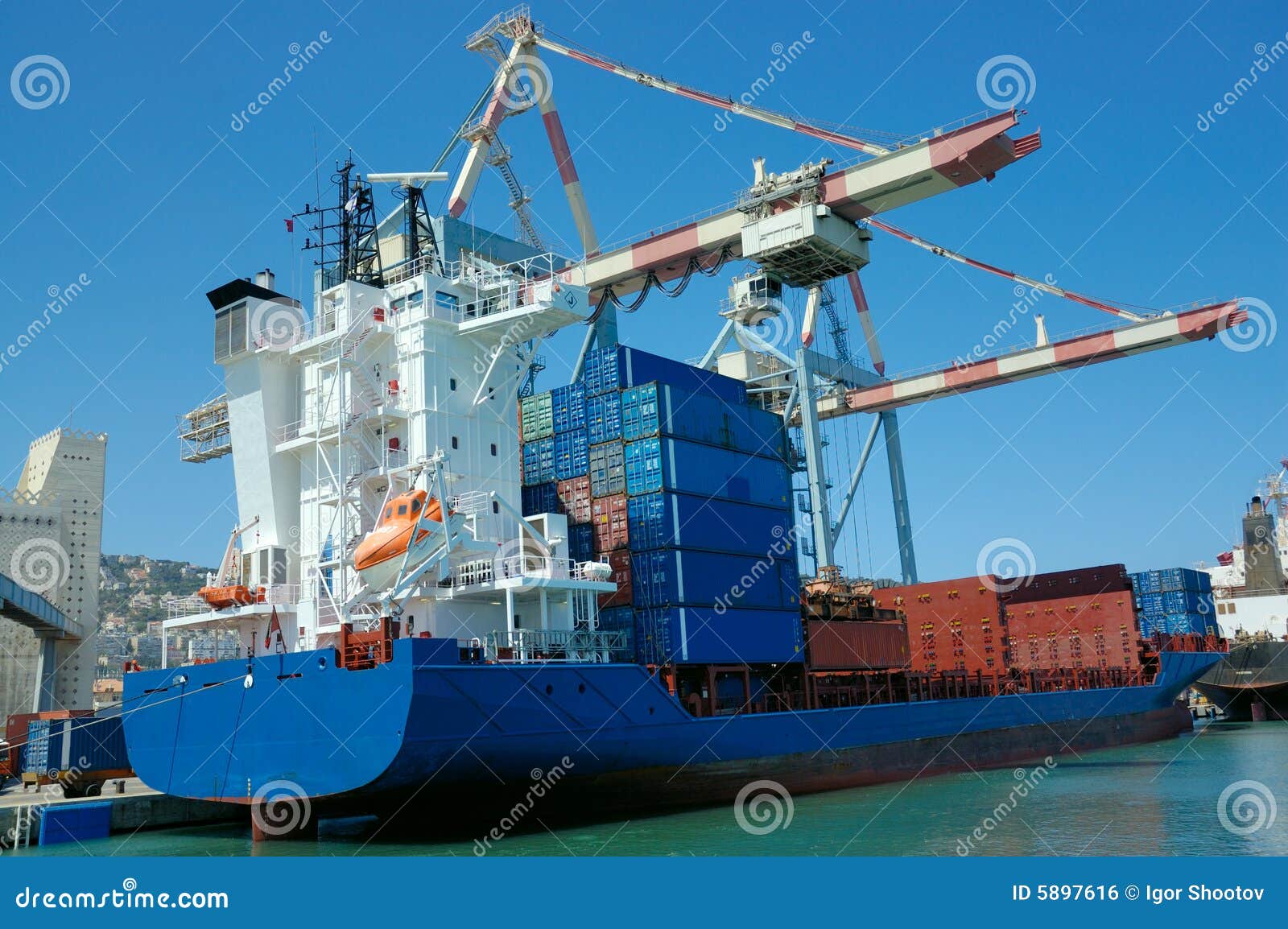 Cargo ship in a port stock photo. Image of industry, ship - 5897616