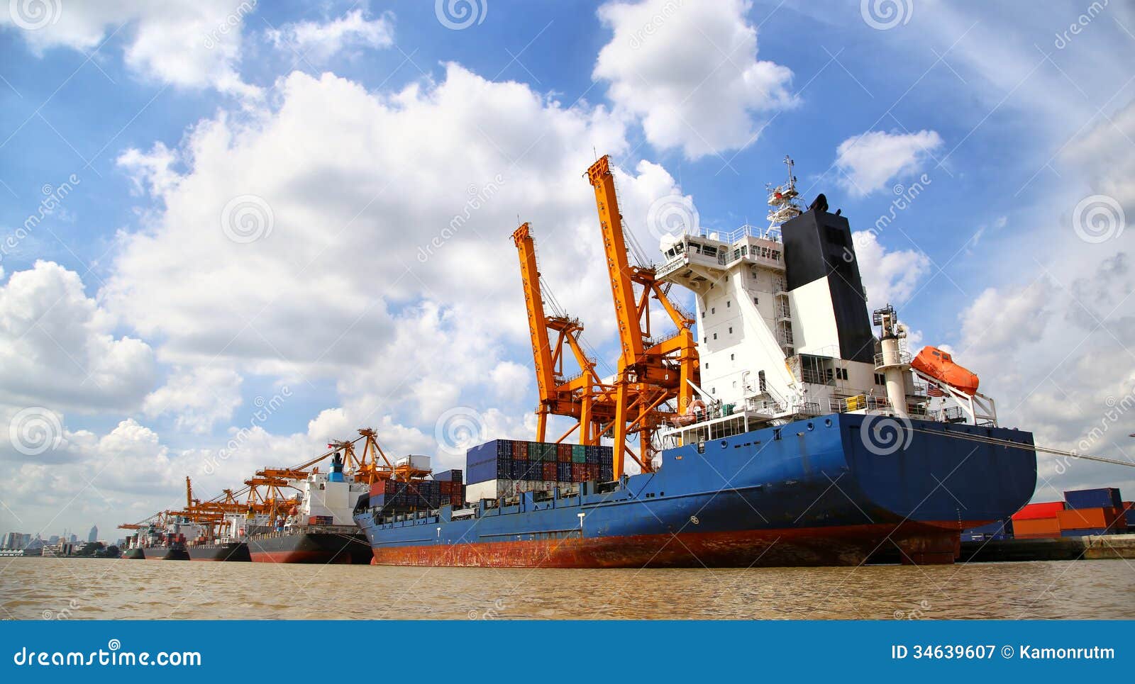 Cargo ship at the port stock image. Image of loading - 34639607